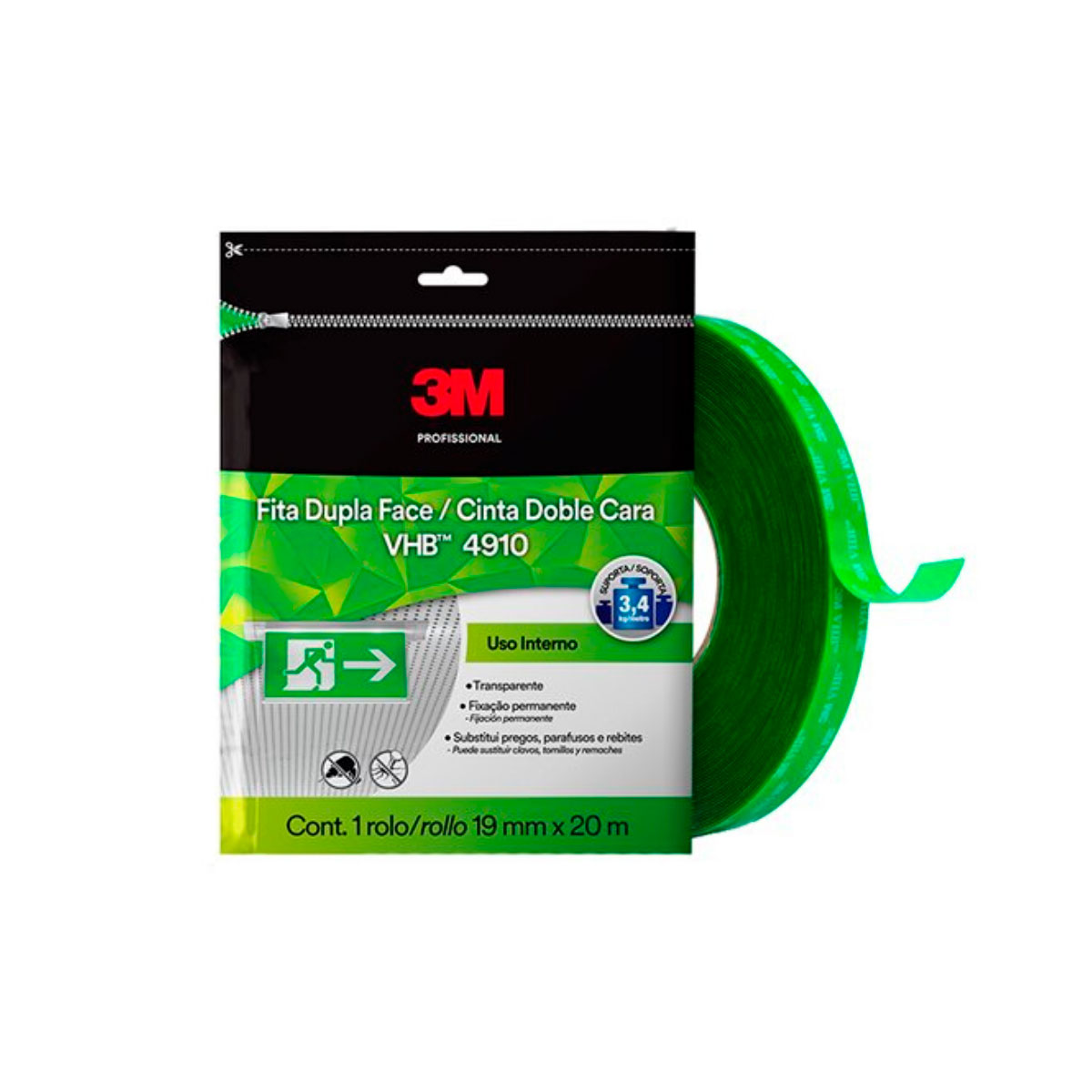 4910 VHB TRANSP 1/2X33M VERDE 3M | Catalogo 3M Peru